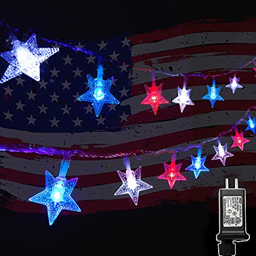 100 LED Star String Lights - Plug-in - Waterproof - Red & Blue & White