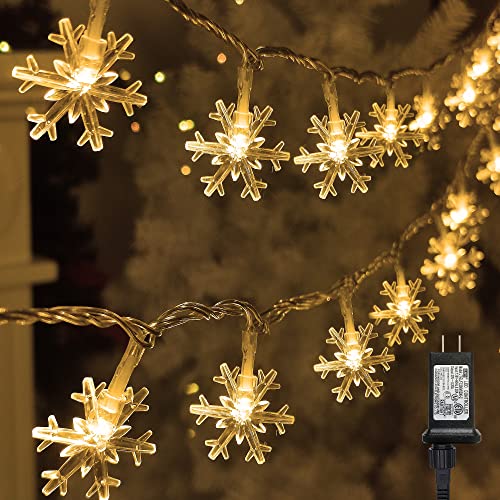 100 LED Christmas Snowflake String Lights - 49 FT - Plug-in - Waterpro